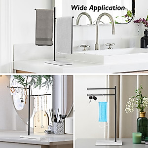 Luxspire Marble Hand Towel Holder, Countertop Free Standing Hand Towel Stand, Natural Marble Base Stainless Steel Rotatable Hand Towel Stand for Bathroom Kitchen Restroom Counter, 17 inch, F-Shape