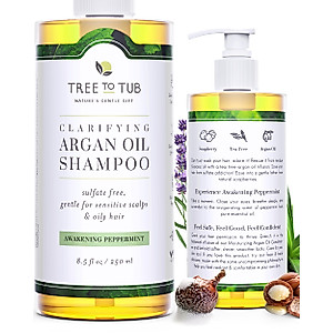 Tree to Tub Peppermint Shampoo for Oily Hair & Sensitive Scalp - Gentle Clarifying Shampoo for Build Up, Sulfate Free Anti Residue Hair Shampoo for Women & Men w/Organic Argan Oil, Natural Aloe Vera