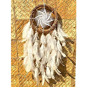 Rooh Dream Catcher ~ White Magic Wreath Dream Catcher ~ Handmade Mandala Hangings for Positivity (Can be Used as Home Décor Accents, Wall Hangings, Garden, Car, Outdoor, Bedroom)