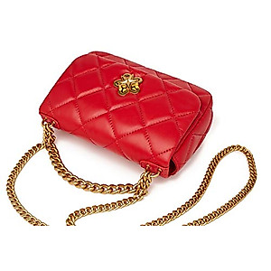 Women Quilted Crossbody Bag Genuine Leather Clutch Purse with Chain Strap Ladies Small Shoulder Handbags - Star Red