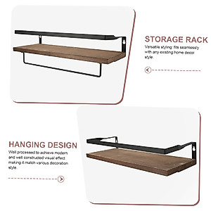 Cabilock 2pcs Metal Wall Kitchen Shelves Wooden Storage Shelf Wall Mounted Storage Rack Brown Wall-Mounted Shelf
