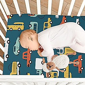 Fitted Playard Sheets Mini Crib Sheets Stretchy for Baby Girls Boys Car Childish Truck Soft Neutral