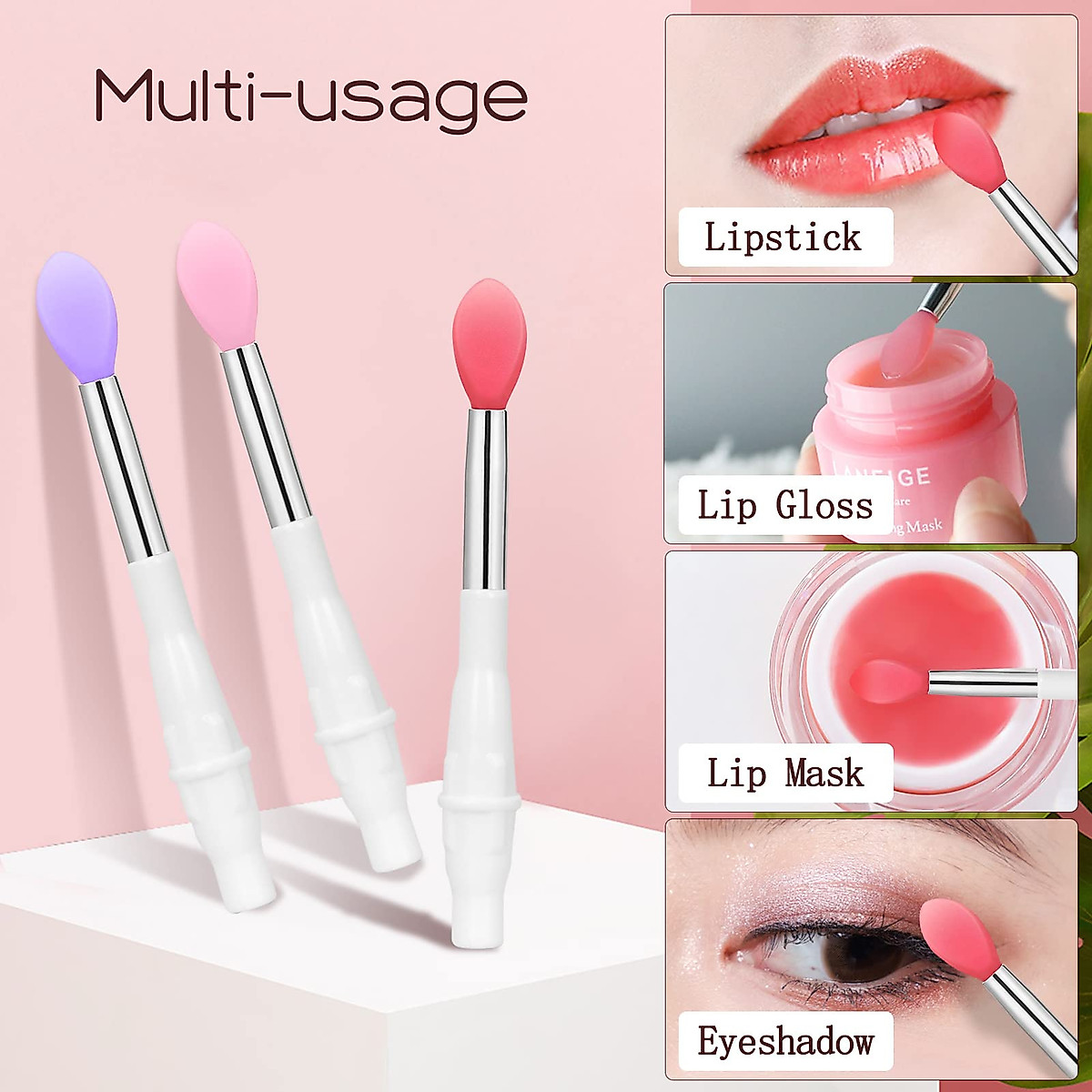 Unaone Silicone Lip Brush, 8 PCS Makeup Beauty Lipstick Brushes with Cap Lip Applicator Brushes for Lipstick Lip Gloss Lip Mask Eyeshadow