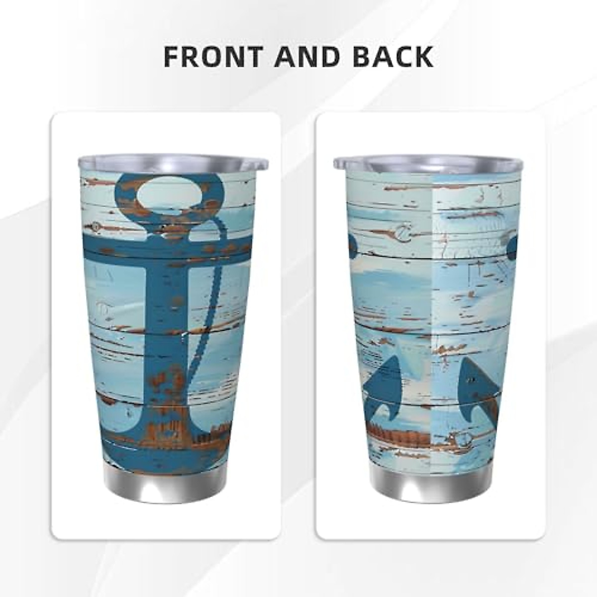 AYCZN Wooden Anchor 20 OZ Tumbler Stainless Steel Travel Coffee Mug, Vintage Nautical Insulated Water Bottle with Lid and Straws Leakproof Thermal Cup