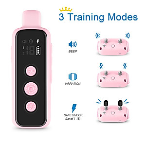 Bousnic Dog Shock Collar for 2 Dogs - (8-120lbs) Waterproof Rechargeable Electric Dog Training Collar with Remote for Small Medium Large Dogs with Beep Vibration Safe Shock Modes(Pink)