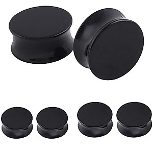 FM FM42 2 Pairs of Black Color Acrylic Ear Plugs Double Flare Saddle Stretching Gauges Expander (28mm, 30mm)