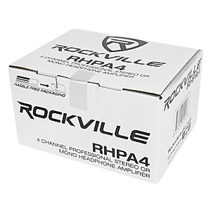Rockville RHPA4 4 Channel Professional Headphone Amplifier Stereo or Mono Amp, Black, 4.6” x 3” x 2.36”