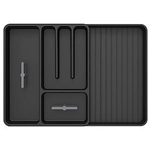 MR.SIGA Expandable Silverware Organizer, Flatware Organizer for Drawer, Utensil Organizer and Adjustable Cutlery Tray for Kitchen Drawer, Black