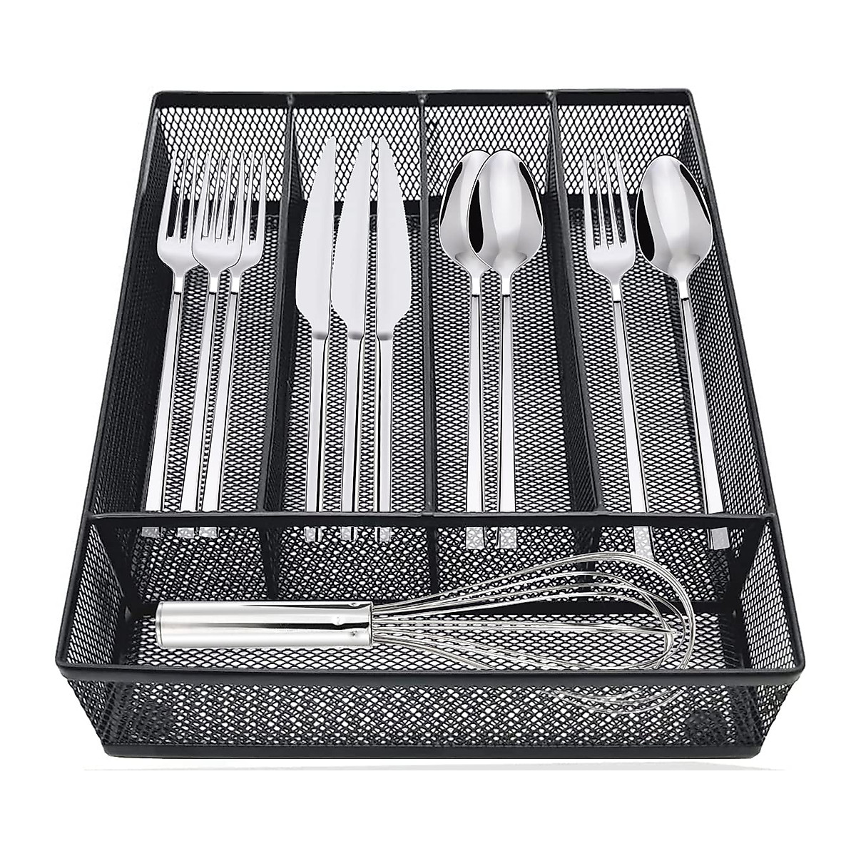 COSWE Silverware Tray for Drawer, Silverware Organizer, Metal Drawer Organizer Kitchen Utensils with Foam Feet Multi Compartments Cutlery Organizer in Drawer