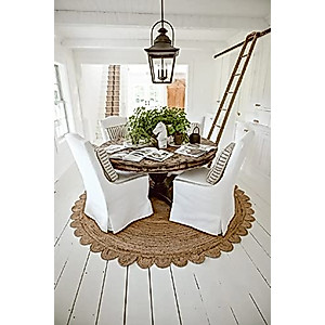 4x4, 5x5, 6x6,feet Natural Jute Scallop Round Rug, Floor Scalloped Edge Rug Braided Boho Eco Large Circular Handmade Area Rugs (Natural, 8x8 Ft Round Rug)