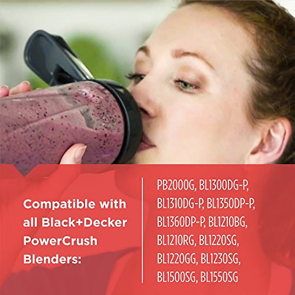 BLACK+DECKER PowerCrush Personal Blender Jar with Travel Lid, Clear, PBJ1650 Small