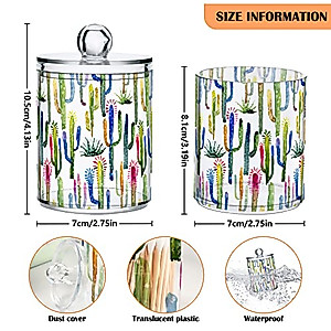 PAIOFNHU Clear Storage Jars with Lids Jar Watercolor Seamless Cactus Waterproof Plastic Jar for Bathroom Vanity 11 Ounce 2 Pack