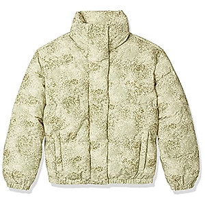 Amazon Essentials Women's Relaxed-Fit Mock-Neck Short Puffer Jacket (Available in Plus Size) (Previously Daily Ritual), Olive Speckled Print, Large