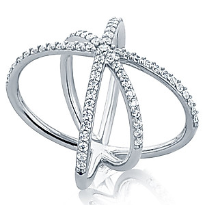 DoubleAccent Sterling Silver Ring Round CZ Stone Criss Cross Ring 18MM (Size 5 to 10), 9