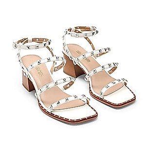 DREAM PAIRS Clear Heels for Women Sexy Chunky Block Square Toe Heels Rivet Studded Wedding Shoes Low Heels Open Toe Bridal Pumps Sandals Clear Rhinestone Size 10 SDHS2223W