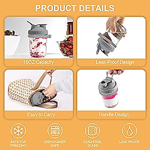 DNANAOL Overnight Oats Containers with Lids - 16 oz Overnight Oats Jars Set of 4, Reusable Yogurt Mason Jars with Lids & Spoons, Large Capacity Airtight Jars for Milk, Cereal, Fruit To Go Containers