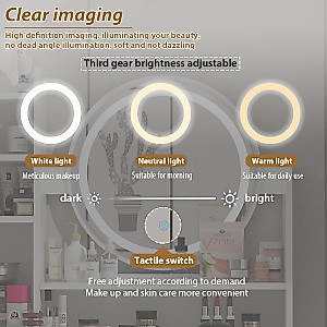 FUFU&GAGA Vanity Set with Round Mirror, Makeup Vanity Dressing Table with 5 Drawers, Shelves, Dresser Desk and Cushioned Stool Set (White/Lighted Mirror)