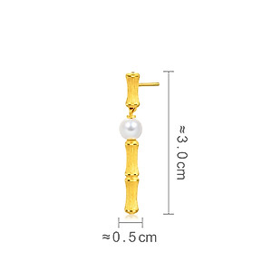 CHOW SANG SANG Cultural Blessing 999 24K Solid Gold Bamboo style with Pearl Single Drop Earring for Women 92672E