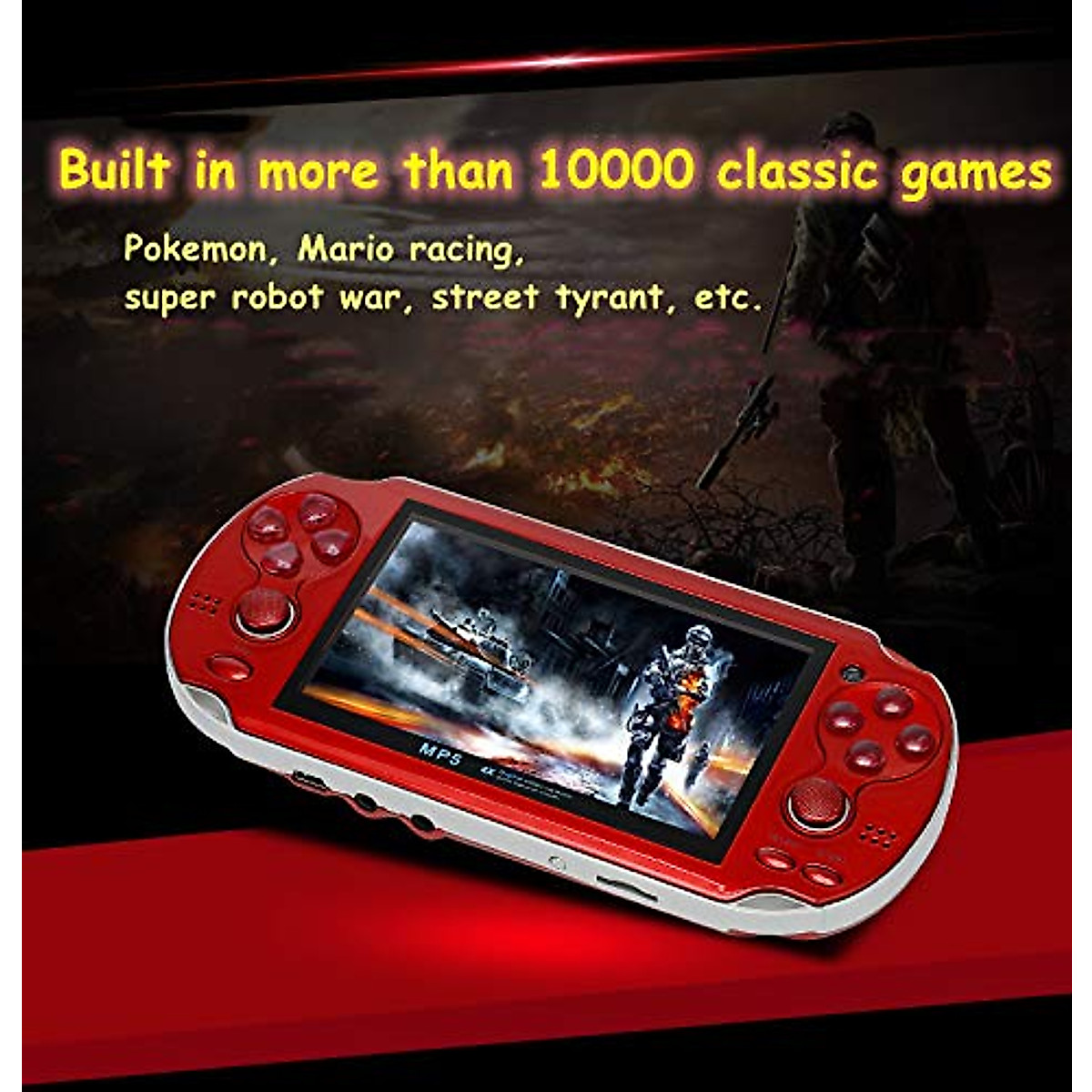 Handheld Portable Game Console，ANXTO Mini Retro Player Built-in Classic Games 4.3 Inch 8G Built-in Free 10000 Games+LCD Screen MP4 Function,Present for Kids and Adult red