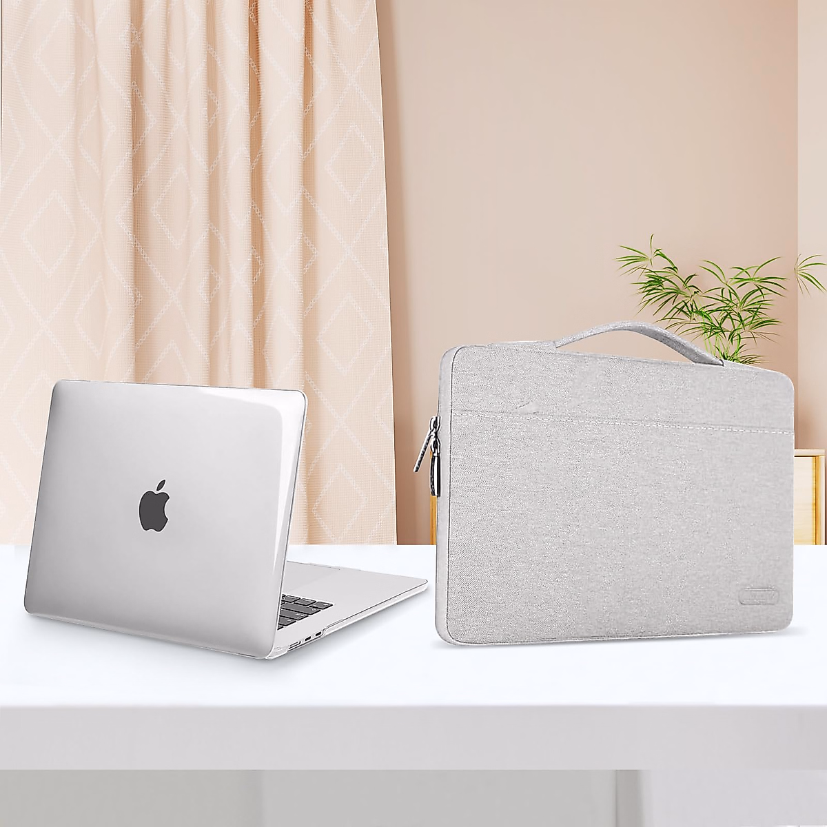 MOSISO Compatible with MacBook Air 15 inch Case 2023 2024 Release M3 A3114 M2 A2941 with Touch ID, Plastic Hard Shell Case&Carrying Sleeve Bag&Keyboard Cover&Webcam Cover&Screen Protector, Clear&Gray