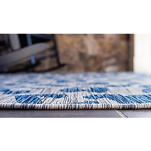 Rugs.com Outdoor Safari Collection Rug – 4' x 6' Blue Flatweave Rug Perfect for Entryways, Kitchens, Breakfast Nooks, Accent Pieces