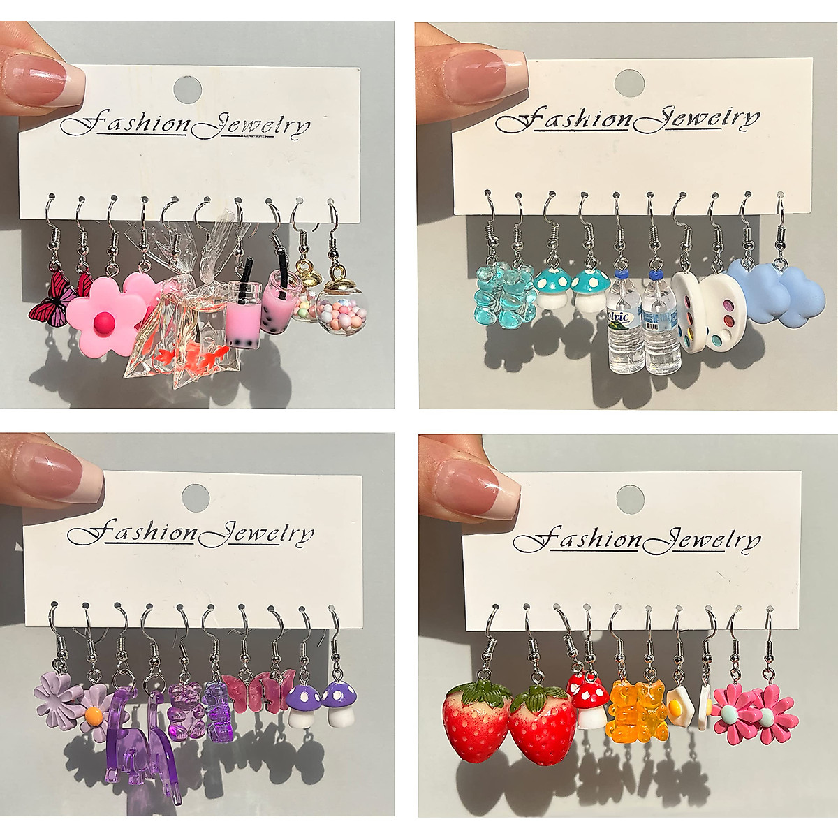 GIFIKOI 30 Pairs Weird Cute Funny Earrings Gummy Bear Duck Mushroom Flowers Drop Dangle Earrings for Women Aesthetic Earrings Food Animal Earrings Bulk