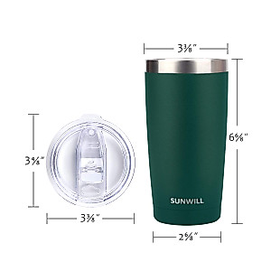 SUNWILL Travel Coffee Tumbler 20 oz, Insulated Mug with Lid, Stainless Steel Cup for Outdoor, Powder Coated Dark Green