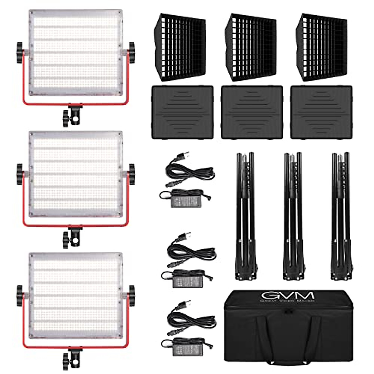 GVM 1200D PRO RGB LED Video Light with 3 Softboxes,50W Video Lighting Kit, 360°Full Color Led Video Lighting Kit with APP Control3 Packs Video Light, 3200K-5600K, Aluminum Alloy Shell, CRI 97