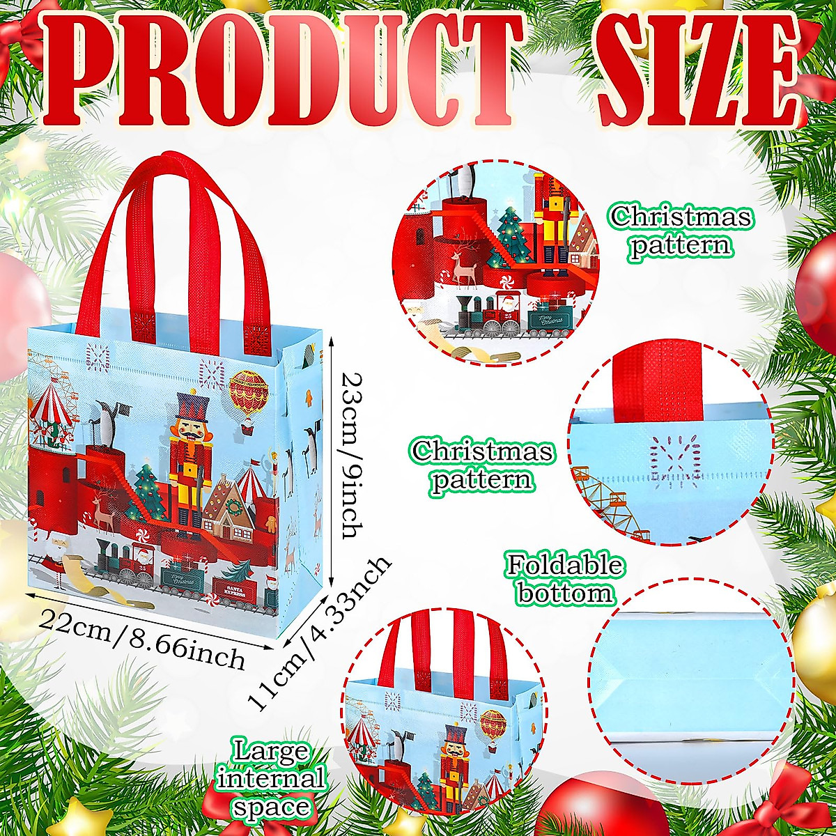 Chapou 100 Pcs Christmas Gift Bag Bulk Reusable Christmas Bags with Handles 9.06 x 8.66 x 4.33 in Xmas Tote Bags Snowman Santa Claus Non Woven Shopping Goodies Bags for Xmas Holiday Party Supplies