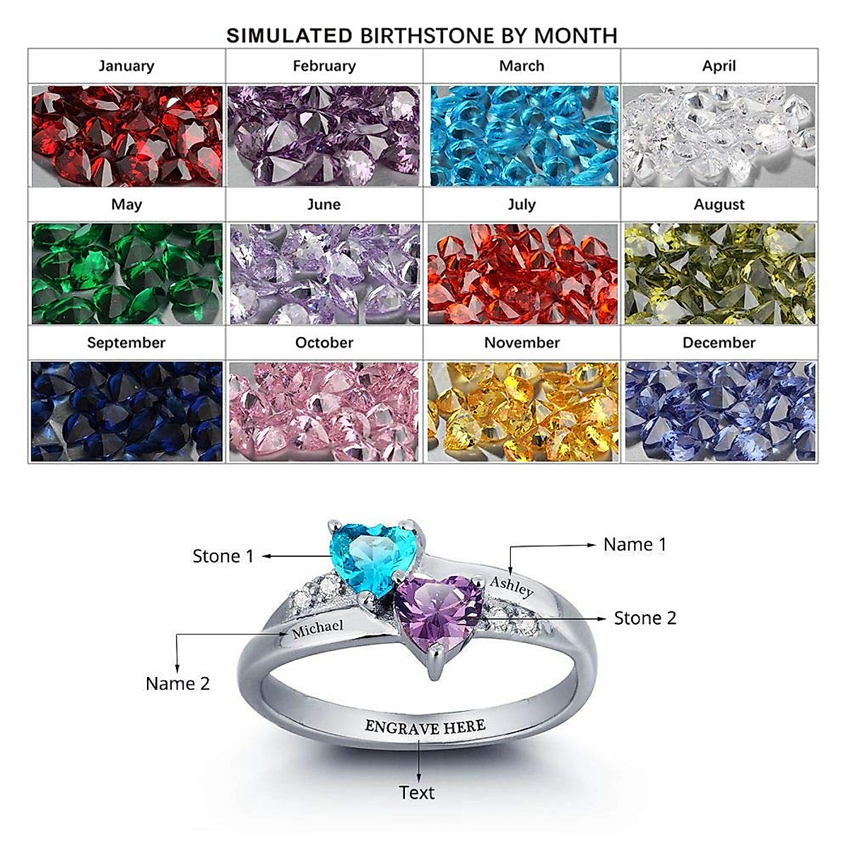 GLAMCARAT Sterling Silver Personalized Birthstone ring customized engraving fine jewelry for women mothers ring promise ring (sterling-silver, 6.5)