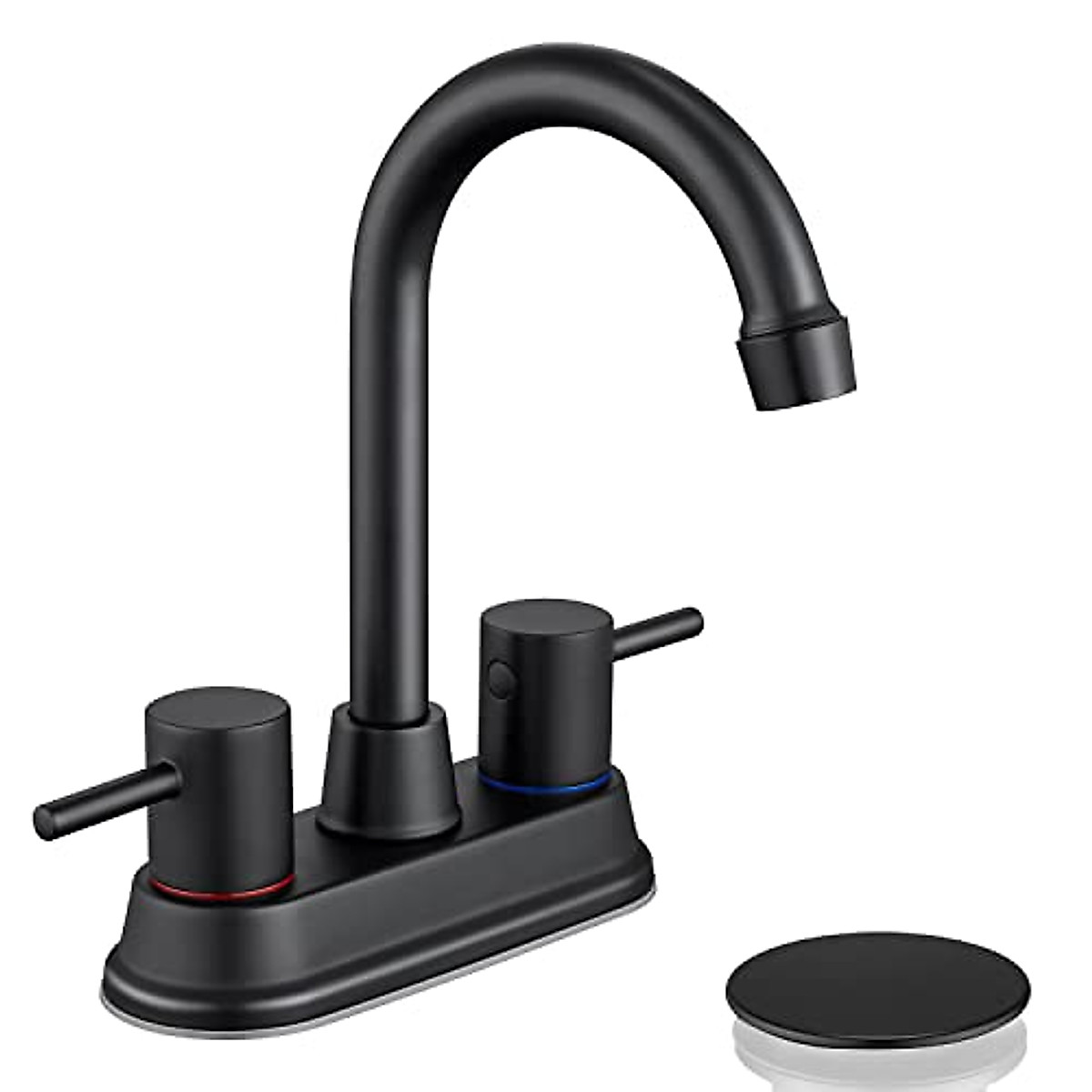 BONADE Black Bathroom Faucets, 2 Handle Bathroom Sink Faucet, 4 Inch Bathroom Sink Faucet 2 or 3 Hole, with Valve and Pop-Up Drain Assembly, Matte Black