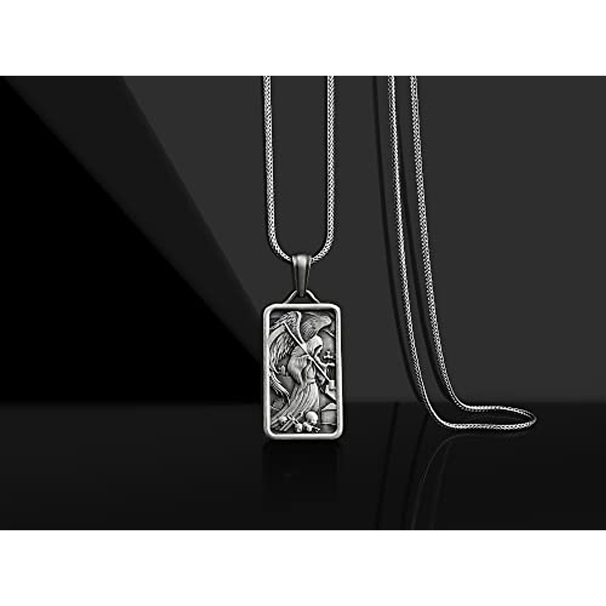 BySilverStone Jewelry - Winged Azrael Personalized Necklace, Angel Of Death With Scythe Customizable Necklace, Best Friend Necklace, Gothic Necklace, Horror Art