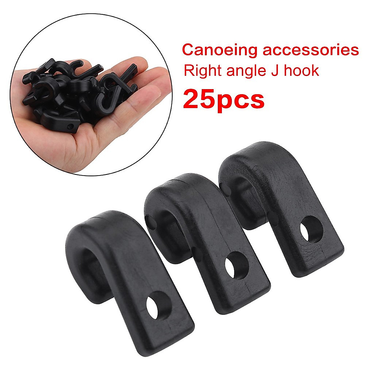 POCREATION Lashing Hook, 25 pcs J Hook Kayak Bungee Cord Black Nylon Lashing Hook for Canoe Boat Accessory