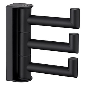 Angle Simple Swivel Towel Hook 3 Arms Matte Black, 304 Stainless Steel Triple Towel Holder, Independent Swing Robe Hook, Flexible Coat Hook, Wall Mount