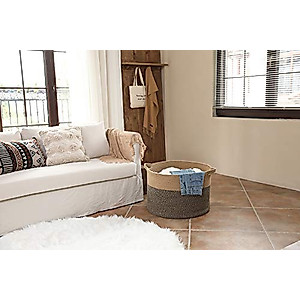 24" x 24" x 17" Max Size Large Cotton Rope Basket, Extra Large Storage Basket, Woven Laundry Hamper, Toy Storage Bin, for Blankets Clothes Toys Pillows in Living Room, Baby Nursery, Jute/Black Mix