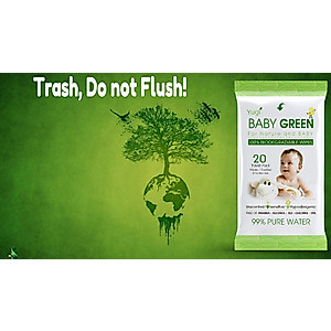 Baby Green Wipes Unscented compostable Organic Biodegradable – Travel Pack (12 Packs of 20) 240 for Sensitive Skin