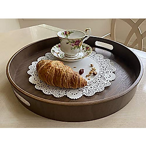 ALVITI Willow Wood Round Serving Tray with Handles 13 ¾ inch | Eco-Friendly, Decorative Accents for Wine Cellar, Kitchen, Living Room, Bedroom, Bathroom, Office, Café Tea Shop, Restaurant | (Walnut)