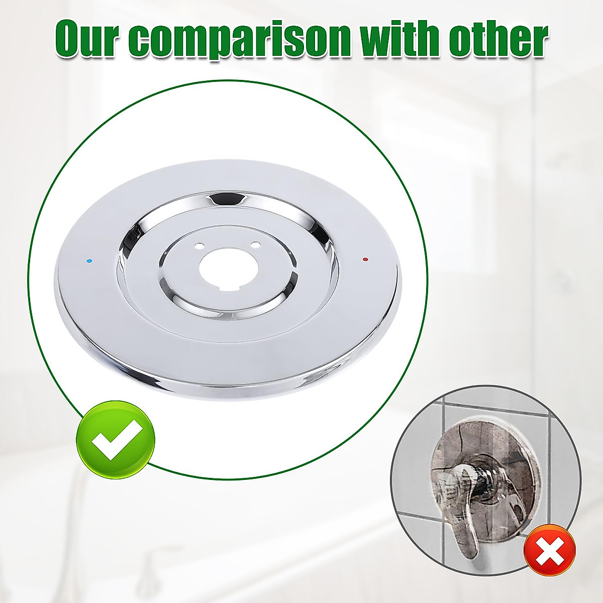 Shower Faucet Cover Plate for Moen, Stainless Steel Shower Handle Cover Plate Suitable for Shower Faucets and One-Handle Tub Escutcheon Replacement Parts Compatible with Moen 16090 Chateau (Silver)