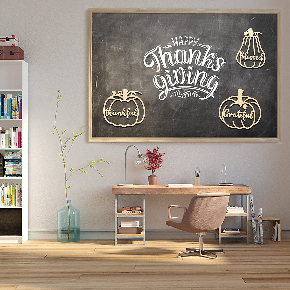 Fall Plate Decor 12 Pieces Pumpkin Wood Cutouts Thanksgiving Table Setting Wooden Word Cards with 12 PCS Burlap Cutlery Pouch Bags for Holiday Harvest Utensil Home Party Decor