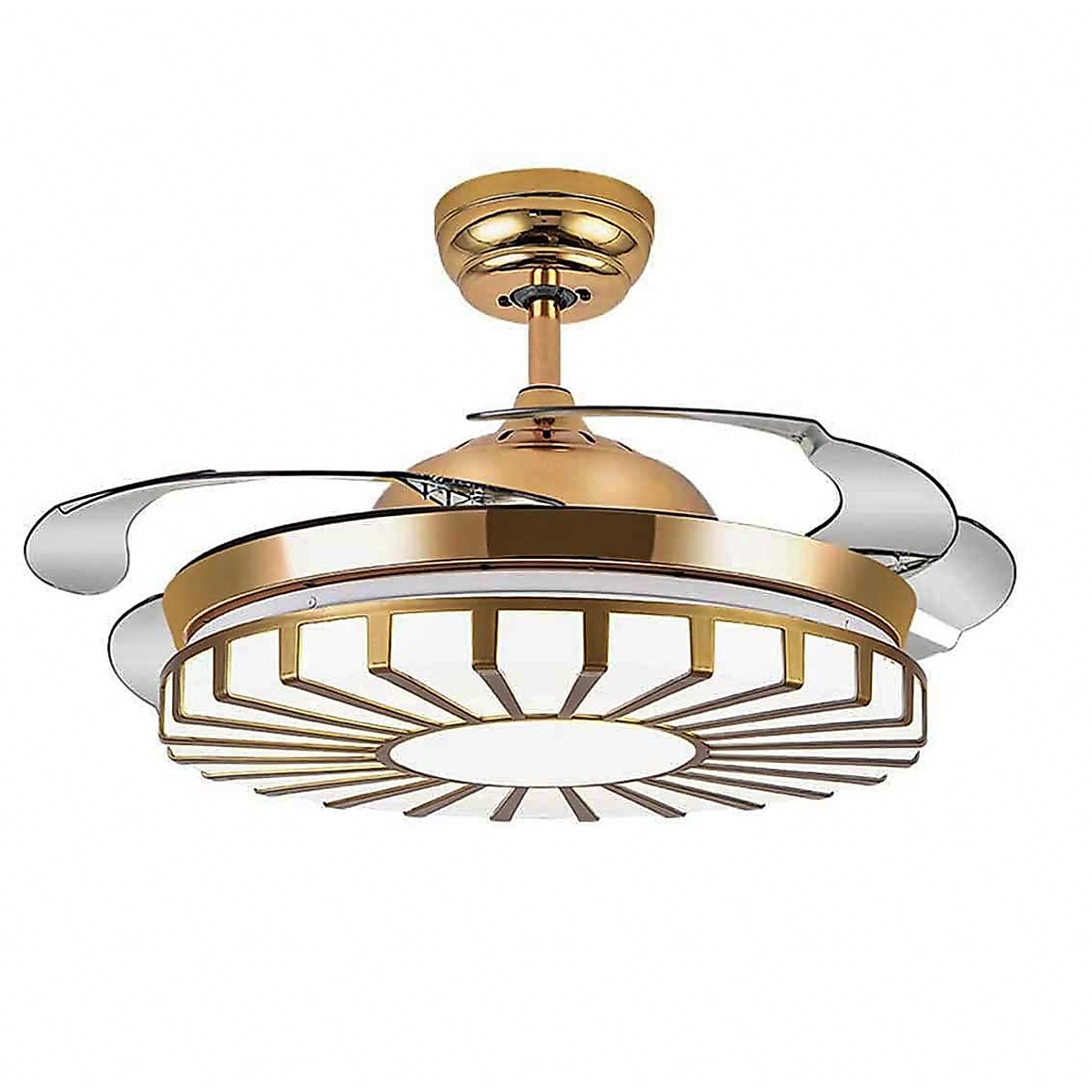 JSDTAN 42" Modern Ceiling Fan Light, Stripes LED 3 Colors Lighting with Remote Control Fixture Ceiling Fan Lights Retractable Invisible Blades Mute Motor for Bedroom Living Room Dining Room