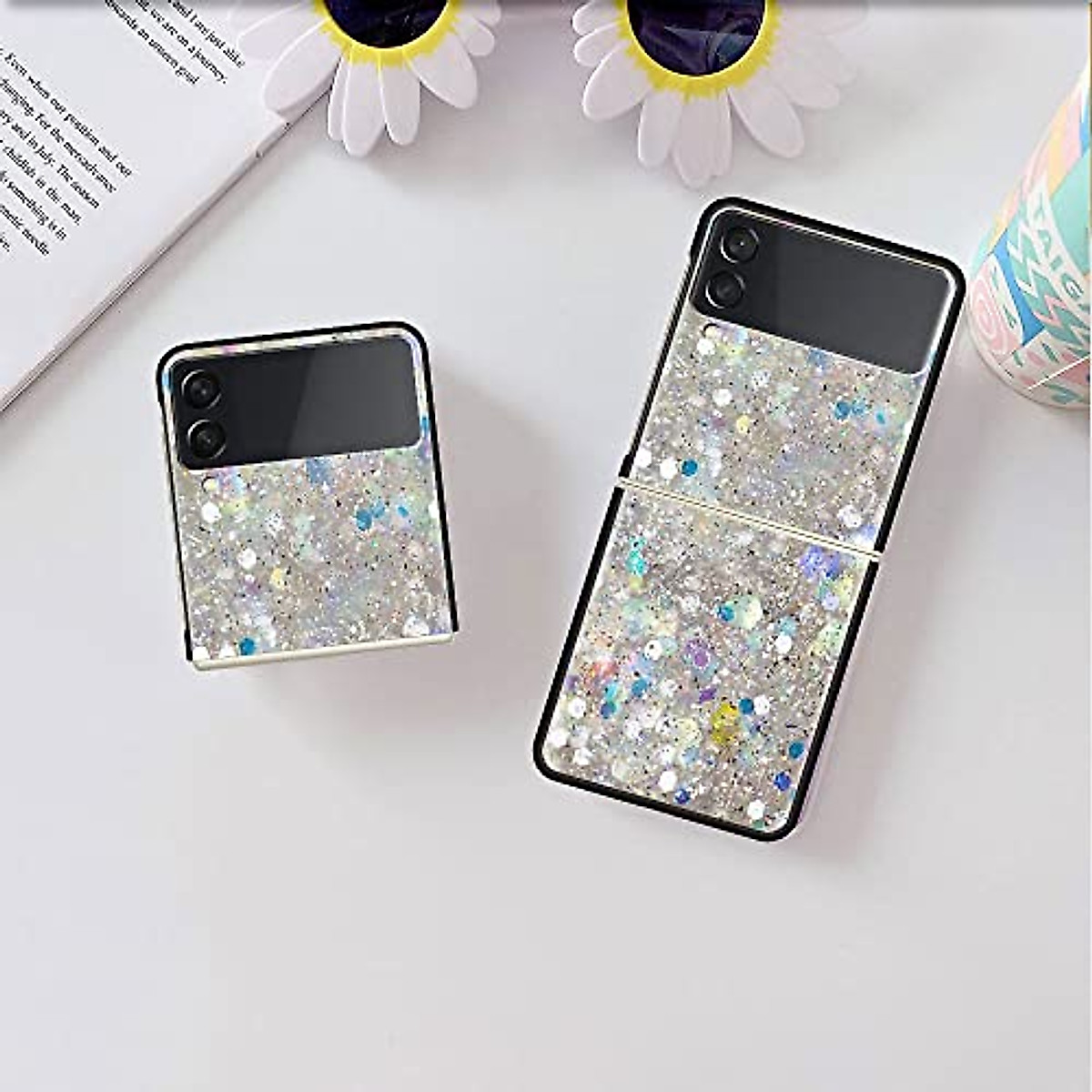 Shiny Pink Cool Case for Samsung Galaxy Z Flip 3 4 5G Black Hard PC Phone Housing Segmented Cover,Z5,for Z flip