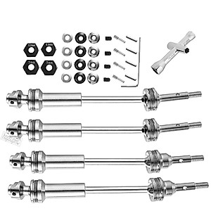 hopsupRC #45 Steel Drive Shaft CVD Upgrades for 1/10 Slash VXL 4X4,Rustler VXL 4X4,Stampede VXL 4X4,Hoss VXL 4X4 4WD,Stainless Front Rear Driveshaft Axles with Hex Hops up,Silver