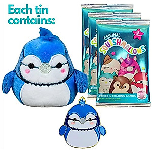 Squishmallows Official Kellytoy Collector's Tin Set with Micromallow Exclusive Pin and Trading Cads Choose Your Favorite or Collect Them All (Babs The Blue Jay)
