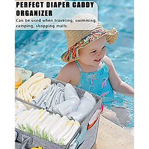 YaKuss Baby Diaper Caddy Organizer for Boy-Baby Car Organizer, Felt Fabric Baby Basket, Changing Table Diaper Storage Caddy, Portable Tote Bag for Baby Diapers and Wipes -Large (1.0 Grey)