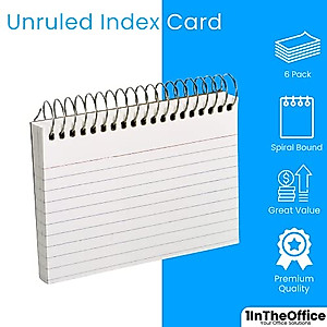 1InTheOffice Spiral Index Cards 3x5 Ruled, Notecard Spiral Bound, Ruled Index Cards Spiral Bound, Spiral Bound Index Cards 50 Cards/Pack, 6 Packs
