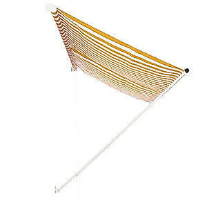 Tidyard Retractable Awning Yellow and White Fabric Window Canopy Front Door Sunshade Shelter Steel Frame for Terrace, Balcony, Garden 118.1 x 59.1 Inches (W x H)