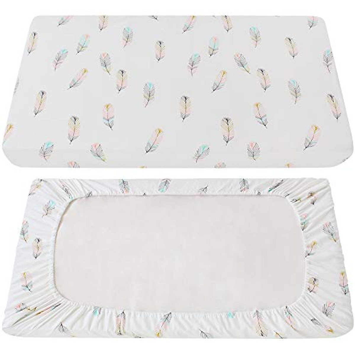LifeTree Soft Fitted Crib Sheet - Feather Print Premium Cotton Unisex Toddler Bed Sheets for Baby Girls or Baby Boys - Fits Standard Crib Mattress