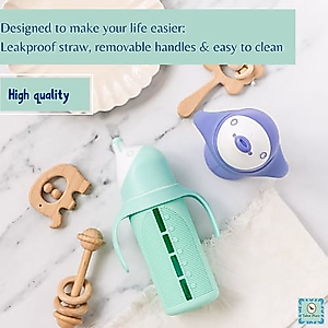 Tabor Place Glass Sippy Cup for Toddlers - The Luca | Spill-proof | Silicone Straw | Indigo Purple | 8 oz | Liquids Never Touch Plastic | Removable Handles