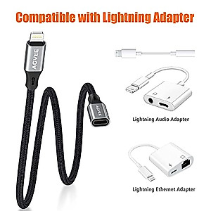 AGVEE 3.3ft Lightning Extension Cable, Braided Female to Male Extender Full Function Cord Compatible with iPhone iPad, Data Sync Video Audio & Charging Charger Connector Adapter, Dark Gray