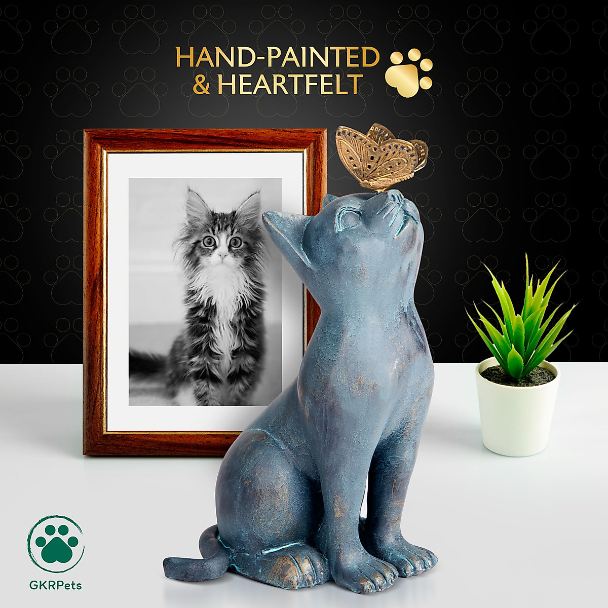 Small Cat Urn for Ashes, Hand-Painted Pet Urns for cats, Small Urn for Cat, Suitable for Small Pets 10lbs or less, Secure and Leak-Proof, Thoughtful Memorial Keepsake Gift - 7.5" x 4" x 3.25"